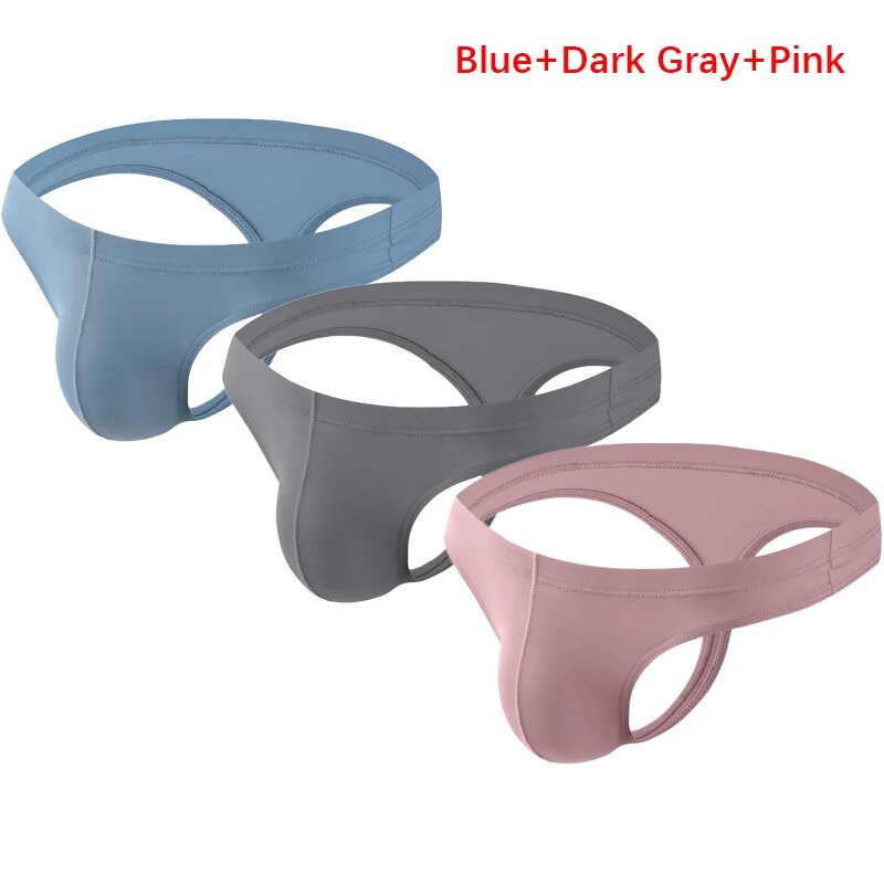 3 шт./лот, мужские трусики-стринги с большой сумкой, нижнее белье из ледяного шелка, сексуальные трусы со средней посадкой, бандаж с выпуклостью и Т-образной спинкой, трусы-бикини Танга