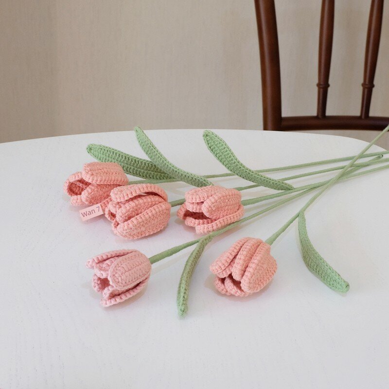 Вязаный букет из искусственных цветов из шерстяной пряжи, готовый продукт ручной работы, вязаные крючком теплые цвета,