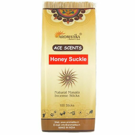 Ace Scents HONEY SUCKLE Natural Masala Incense Sticks, Aromatika (жимолость натуральные ароматические палочки, Ароматика), 100 палочек.