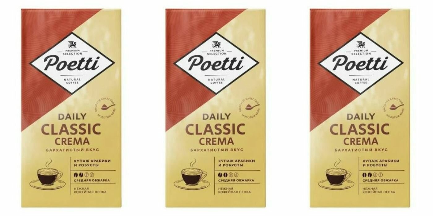 Poetti Кофе молотый Classic Crema, 250 г, 3 уп