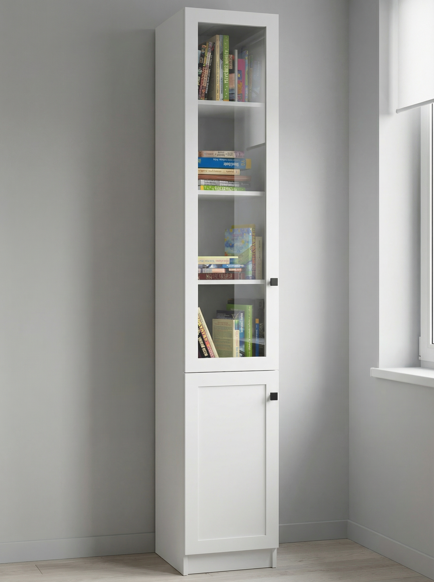 Шкаф-пенал книжный Вита 1-3 с глухой дверцей, ШхГхВ: 34х38х210 см, белый