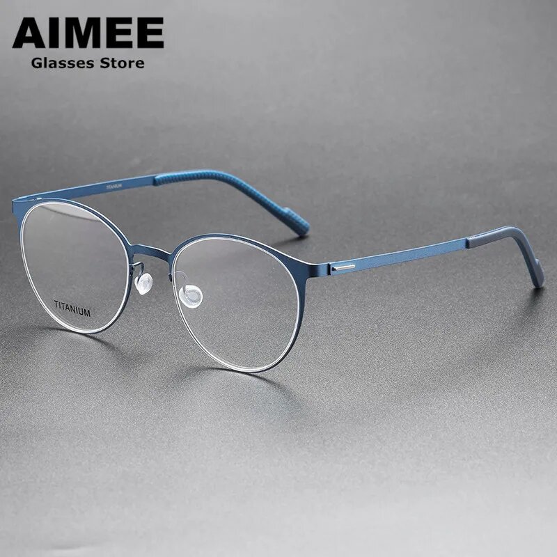 Ретро круглые очки Aimee Titanium Blue 8001