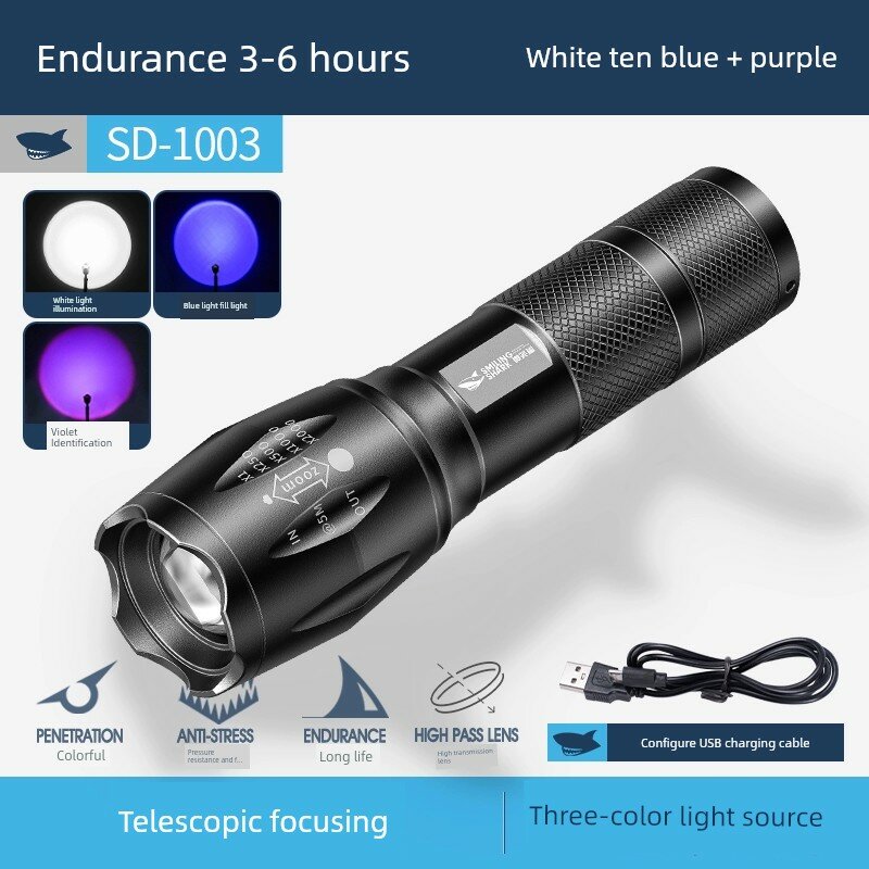 Улыбающаяся акула, фиолетовый свет, идентификация, фонарик для обнаружения банкнот, нефритовый специальный