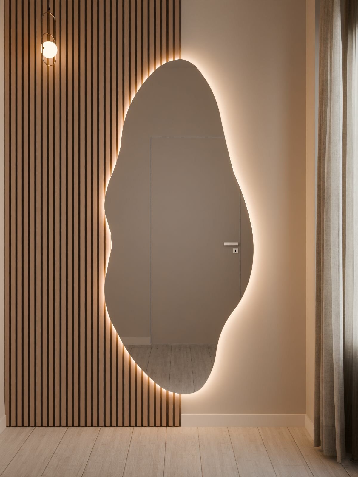 Зеркало 198х88 см. CLOUD MIRROR М4 настенное фигурное с подсветкой теплый свет 3000К