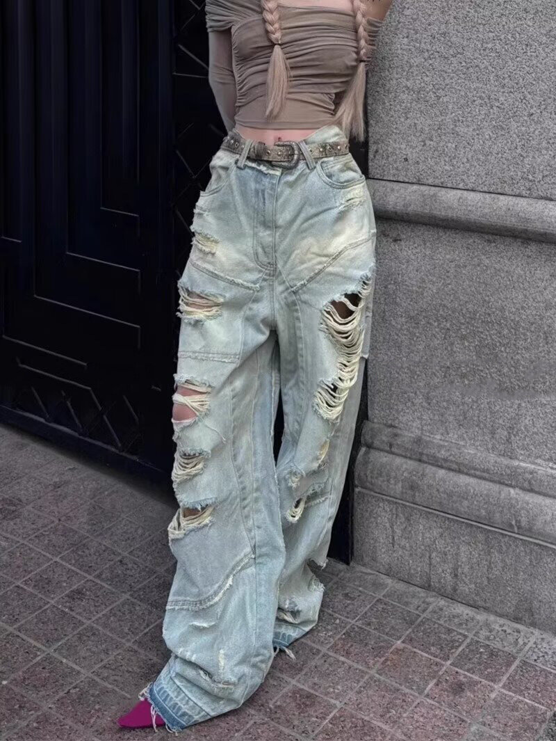 MON Джинсы Мужские Костюм Американский Жаккард Джинсовый Прямой Комплект, Размер_2XL