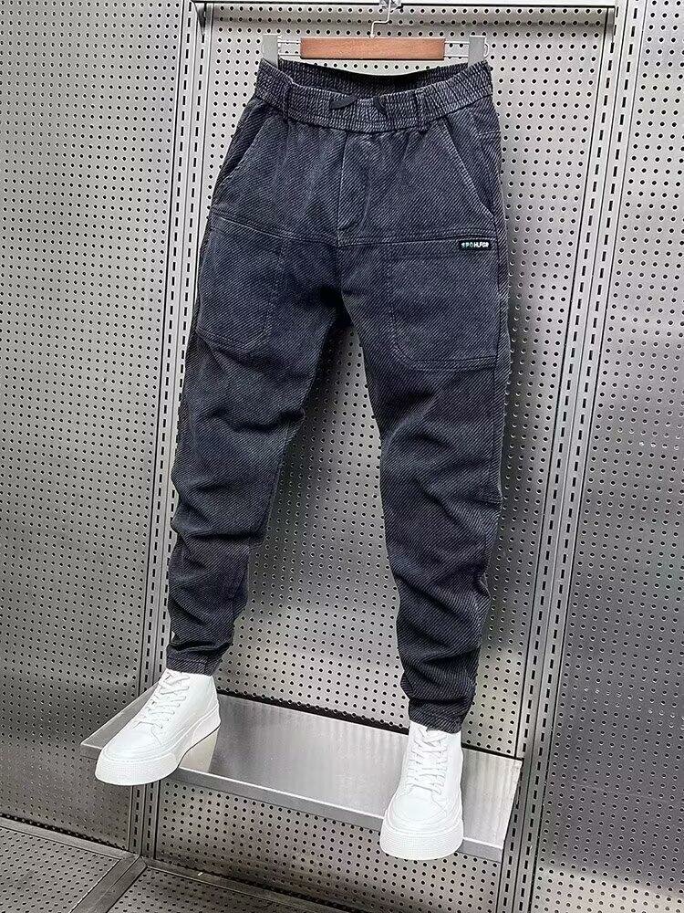 Тренд RONG CH Мужские Джинсы Слим Зима Меховые Шесть Карманов Деним, Размер_2XL