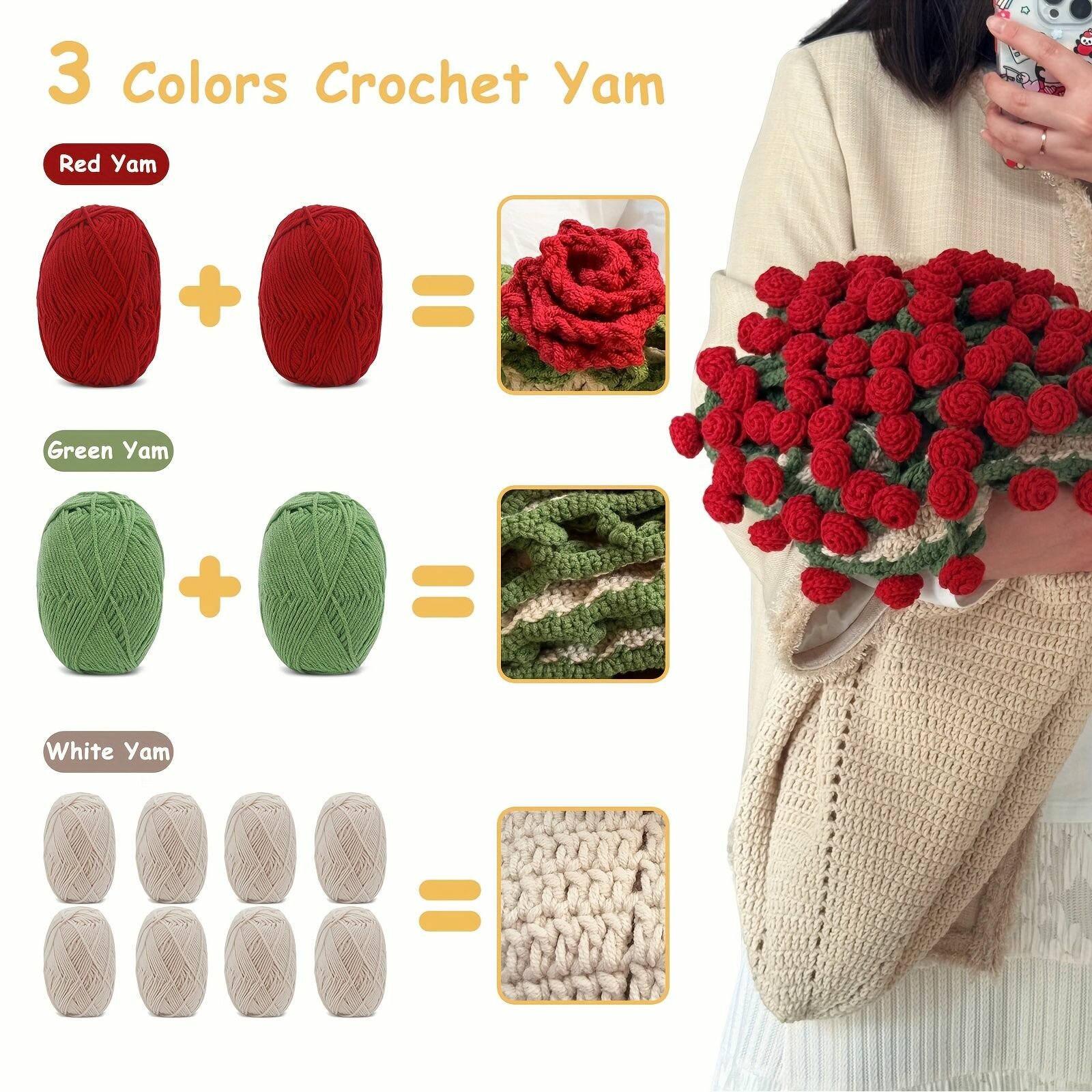 Набор для вязания пледов Розовые цветы , 43-дюймовое круглое одеяло ручной работы, комплект для вязания крючком