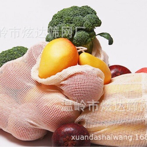 Взрывчатая экологическая фруктовая Сетчатая Сумка на шнурке Скошенная овощная хлопковая сетка для хранения в наличии