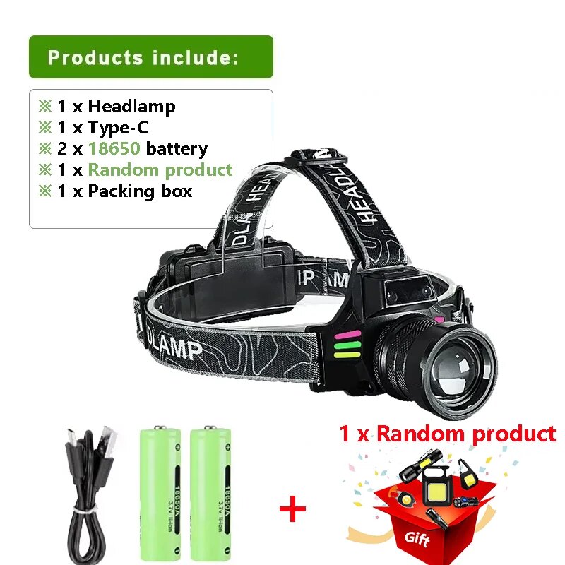 YANTT налобный фонарь 800 Вт с зумом 2 цвета USB rechargeable 800W Headlamp C