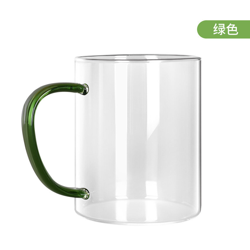 Стеклянный стакан с цветной ручкой, 400 мл, для кофе, чая, сока - Зеленый