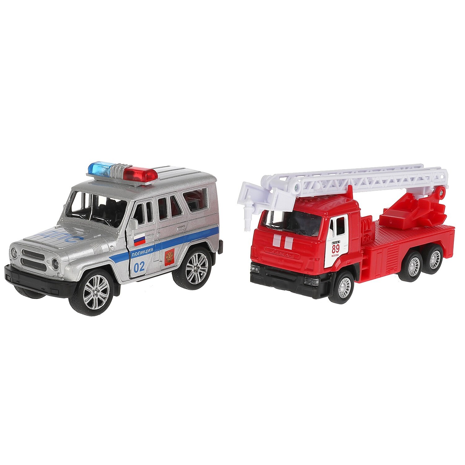 Технопарк Машина Спецтехника Полиция 11,5 см + пожарная 12 см металл SB-19-24-WB с 3 лет