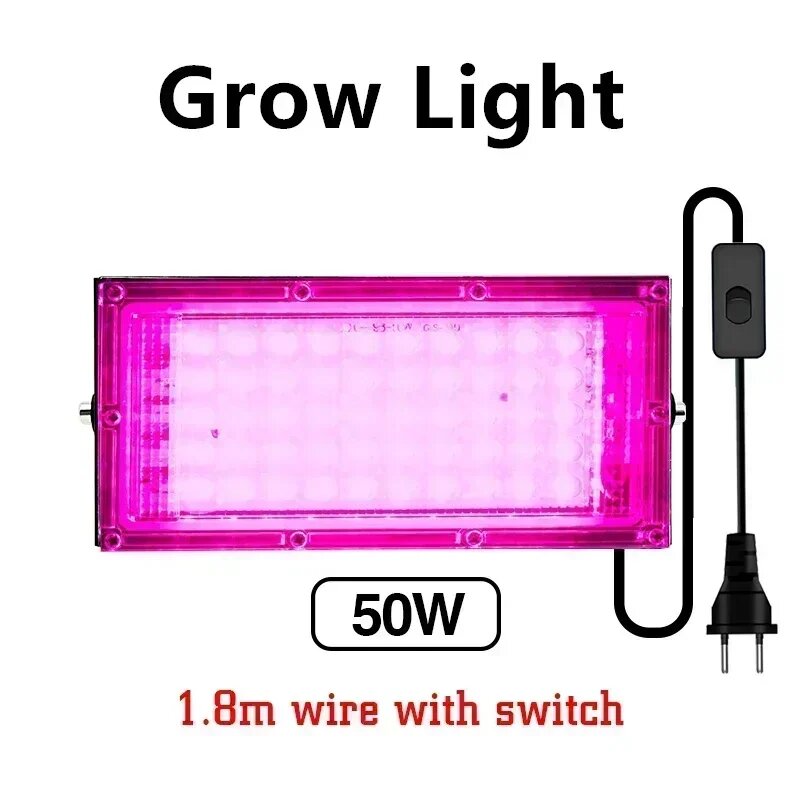 LED Фитолампа Grow Light 220В 50Вт/100Вт Розовый, 50W EU Plug Grow