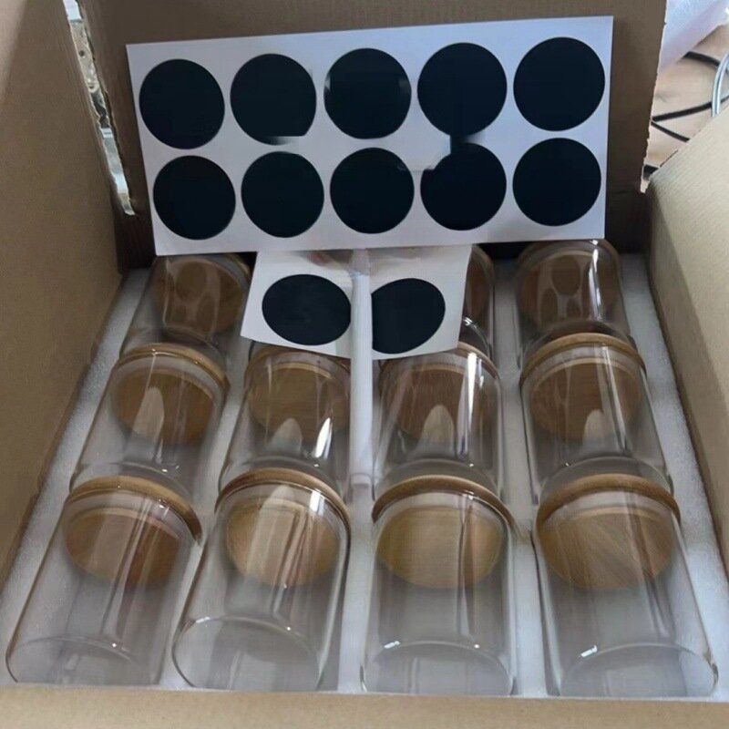 12-предметный набор стеклянных банок с бамбуковыми крышками, жемчужной ватой, для хранения специй и сухофруктов, герметичные банки из высококачественного боросиликата