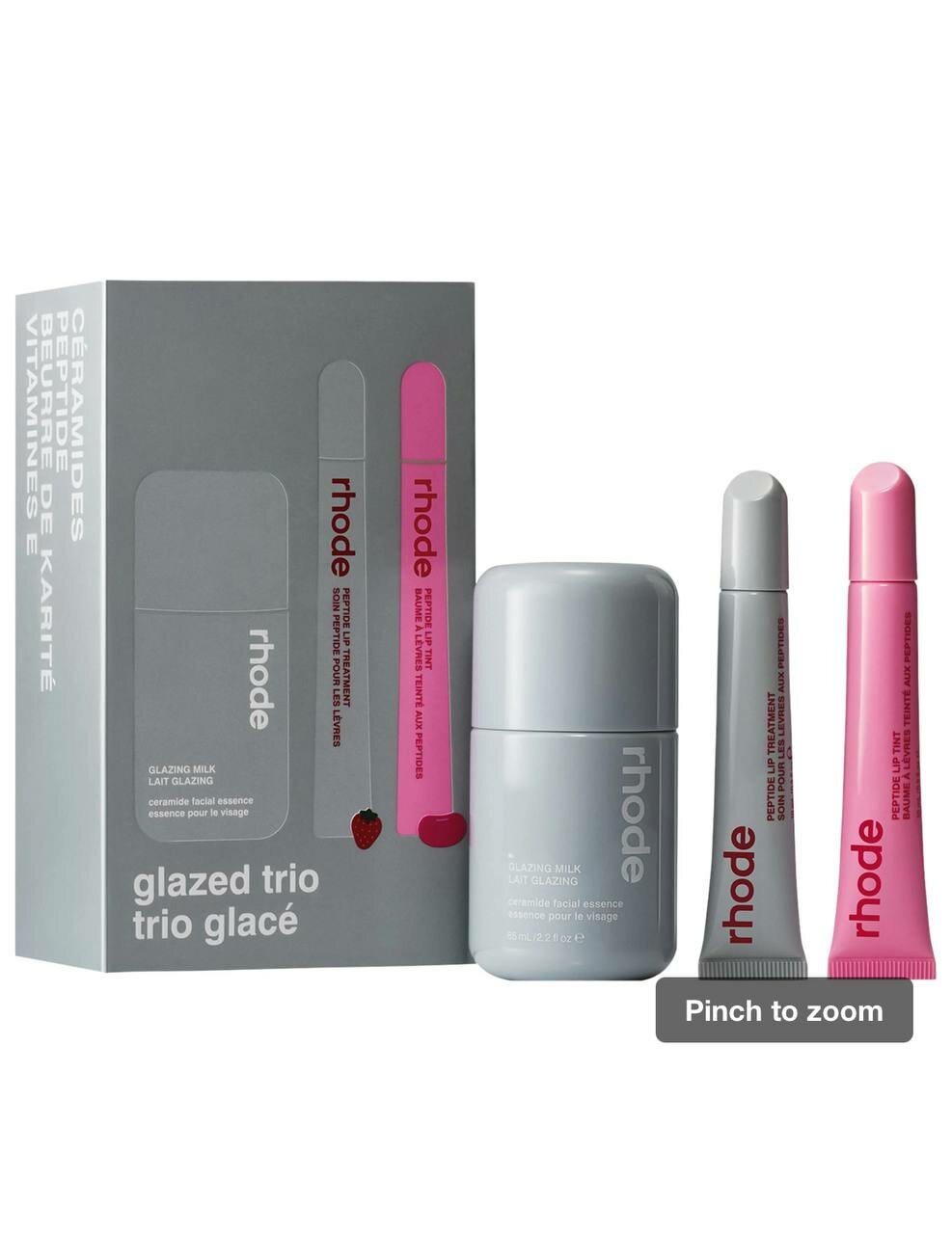 Подарочный набор Rhode "Holiday Glazed Trio" (Glazing milk 65ml, peptide lip strawberry glaze 10ml+jelly bean 10ml)