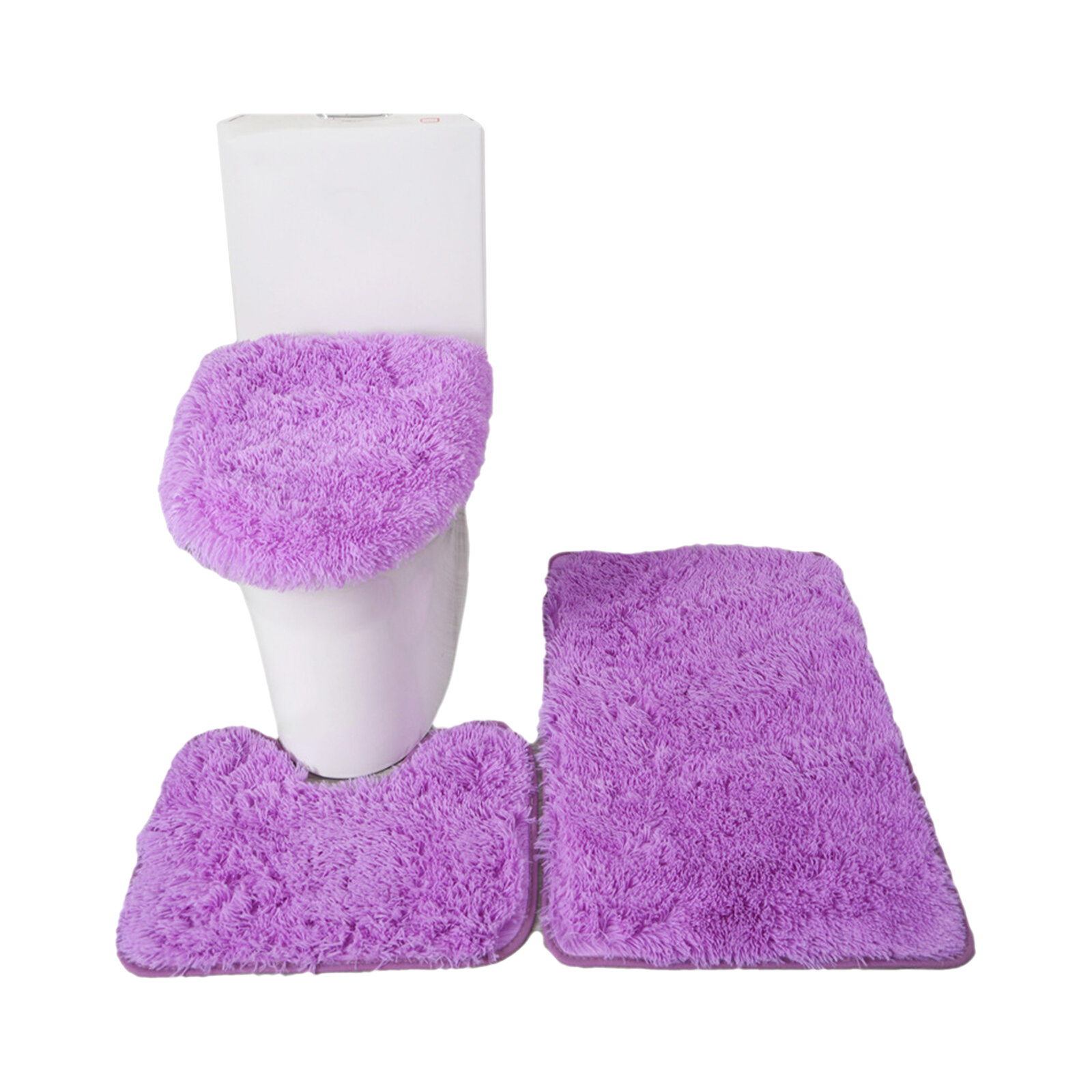 3PCS Набор ковриков для ванной: коврик для ванной, чехол для сиденья унитаза, U-образный коврик, не скользящий, водопоглощающий, сплошной, размеры: чехол 45*50см, коврик 50*80см, U-образный 40*50см, материалы: полиэстер, акрил, хлопок, цвета: белый,