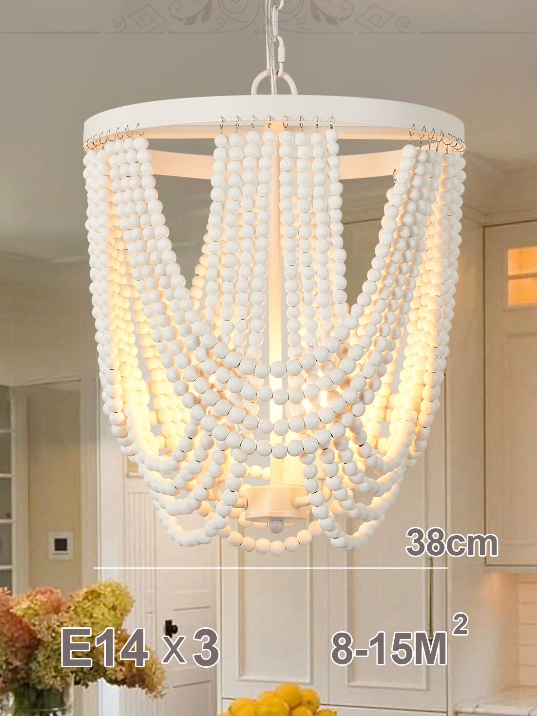 Люстра из деревянных бусин мощностью 90 Вт