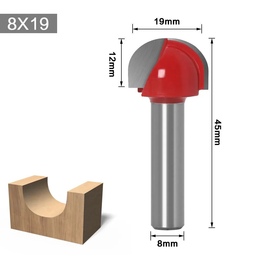 Фреза по дереву пазовая галтельная 19 x 12 мм хвостовик 8 мм