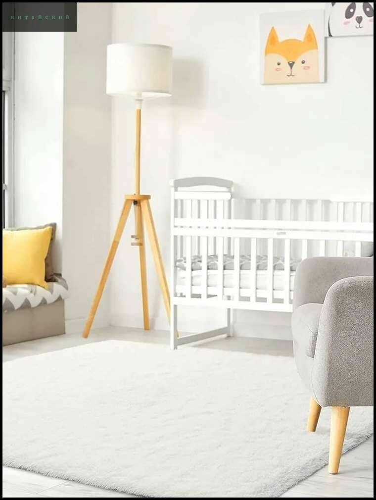 Плюшевый ковер Plush Off White 80х200 см для гостиной, спальни, детской комнаты, нескользящий, пушистый