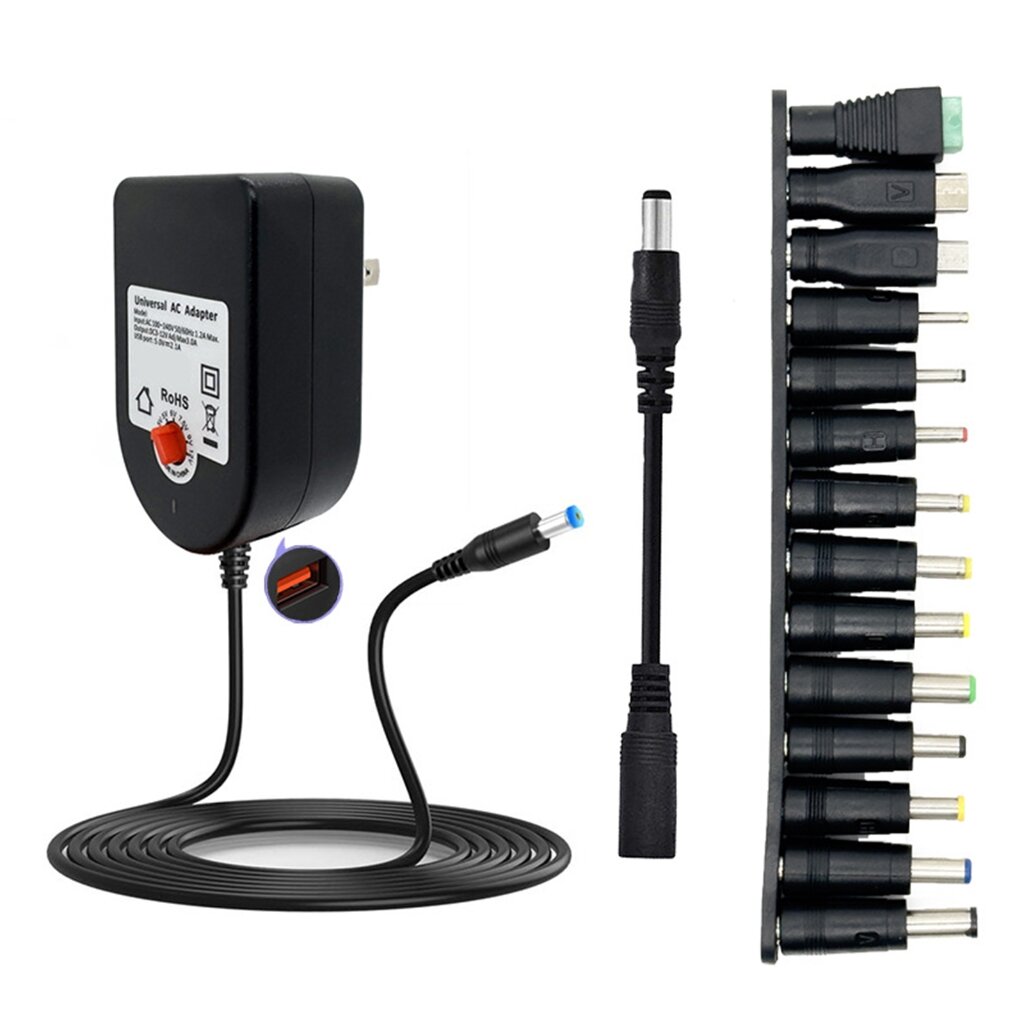 36W 3-12V Зарядное устройство с 14 коннекторами 100-240V в DC5521 Переключаемый адаптер питания