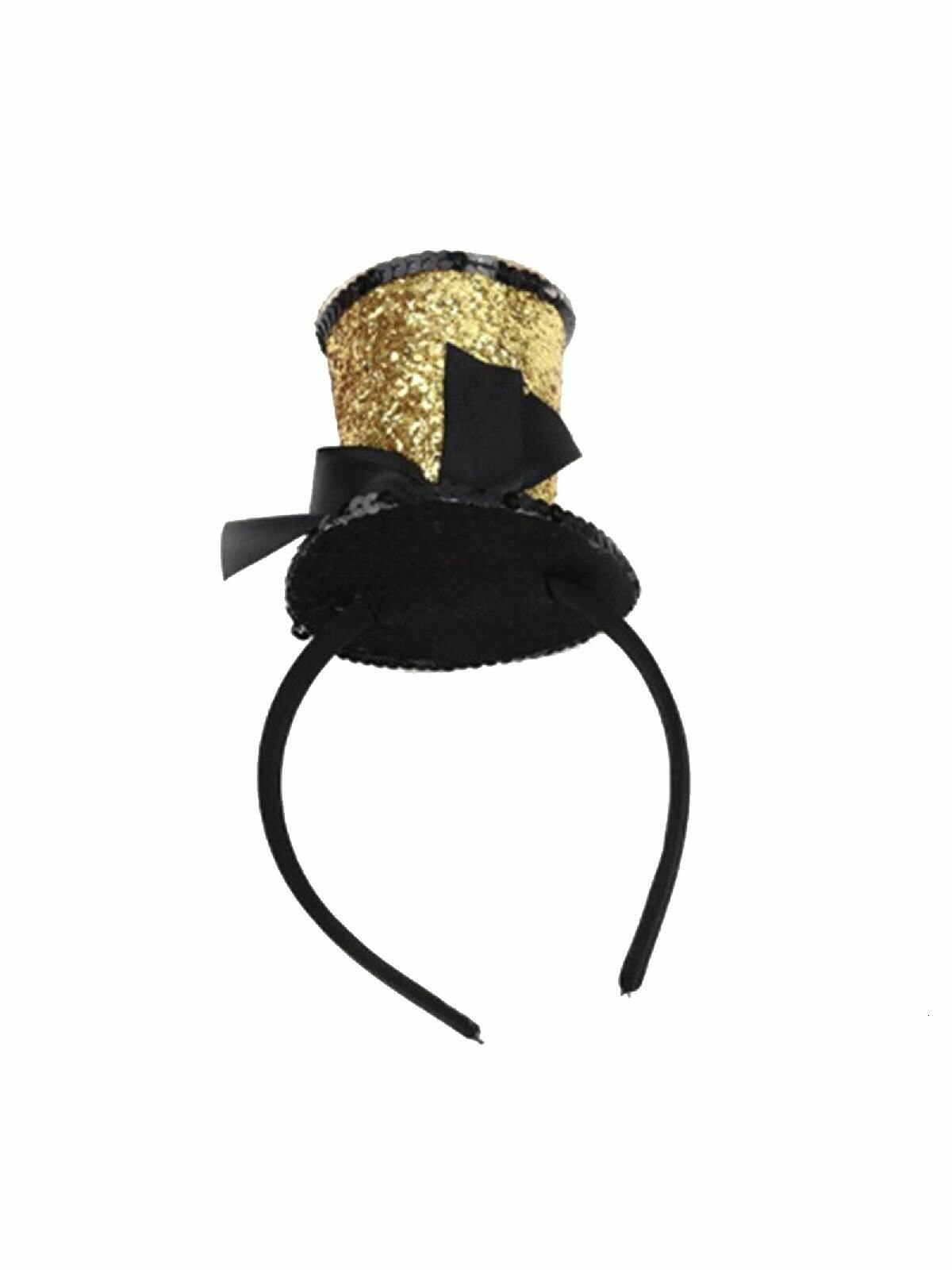 Ободок с пайетками и мини-шляпкой для женщин, аксессуары для Нового года, - золотой бант