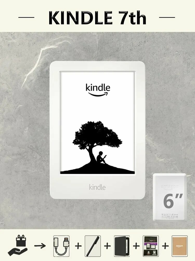 Amazon 6" Электронная книга Amazon Kindle 7-го поколения 6 дюймов E-ink 4 ГБ поддерживает русский язык, белый