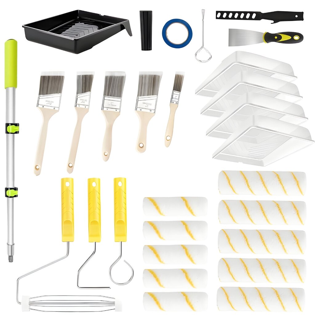 Набор малярных валиков из 29 частей для универсальных работ по покраске больших площадей и мелких деталей с функцией легкой очистки