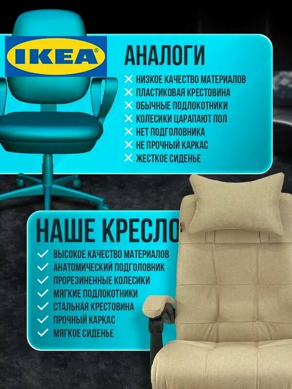 Офисное кресло руководителя премиум-класса с эргономичной спинкой 72см, тканевая обивка хаки, регулировка высоты и наклона, до 120кг