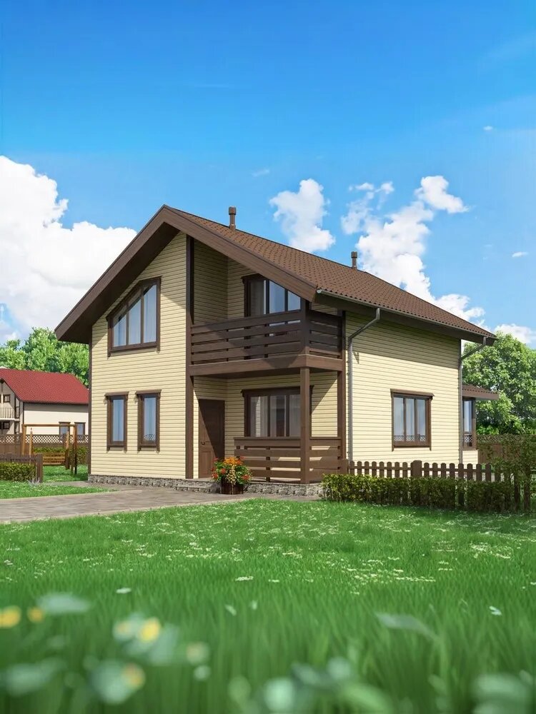 Проект дома с мансардой 11×8м (спальня 3, санузел 1, терраса)