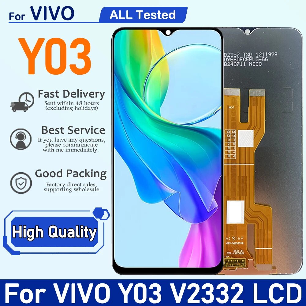 6,56-дюймовый ЖК-дисплей протестирован для VIVO Y03 V2332, ЖК-дисплей, дигитайзер сенсорного экрана в сборе для Vivo y03, запасная часть для ЖК-дисплея
