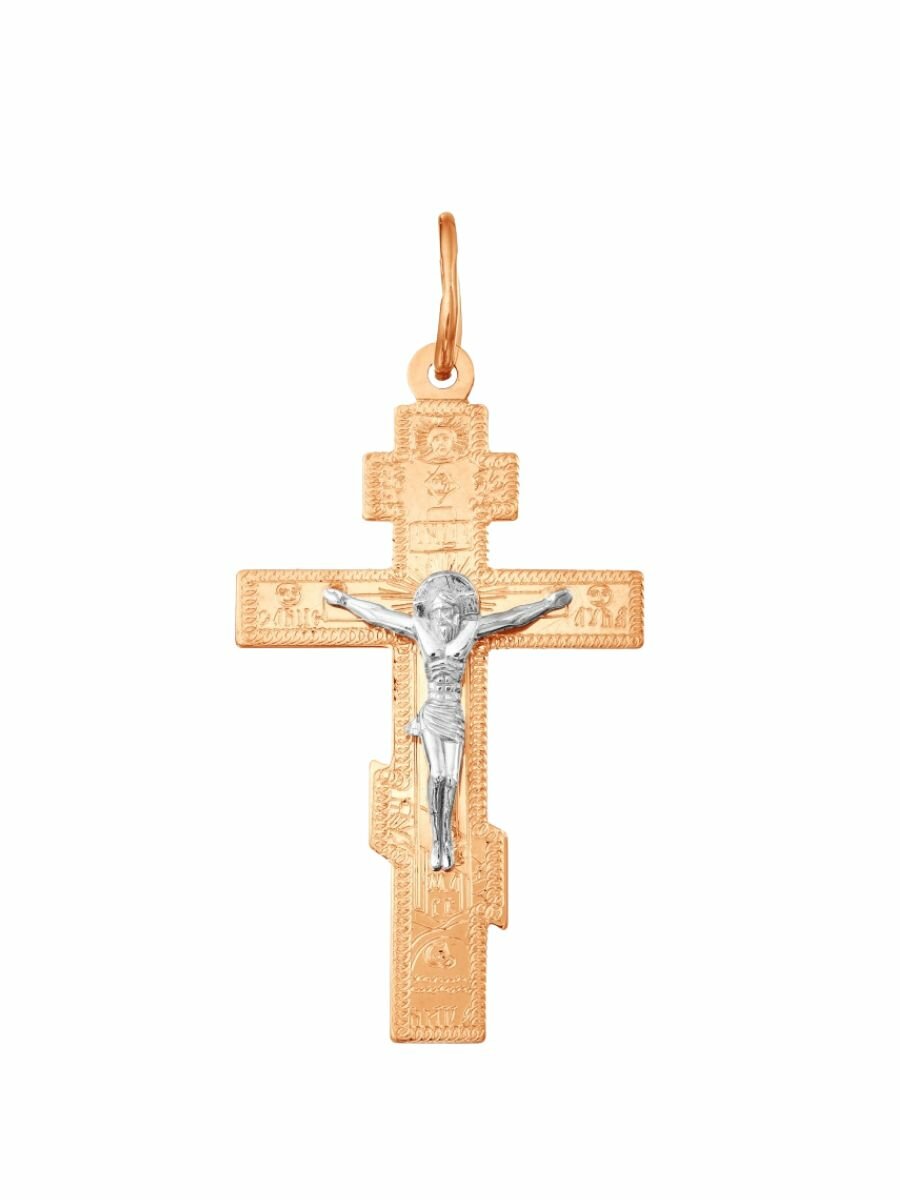 Крестик ЗЛАТА, красное золото, 585 проба, родирование