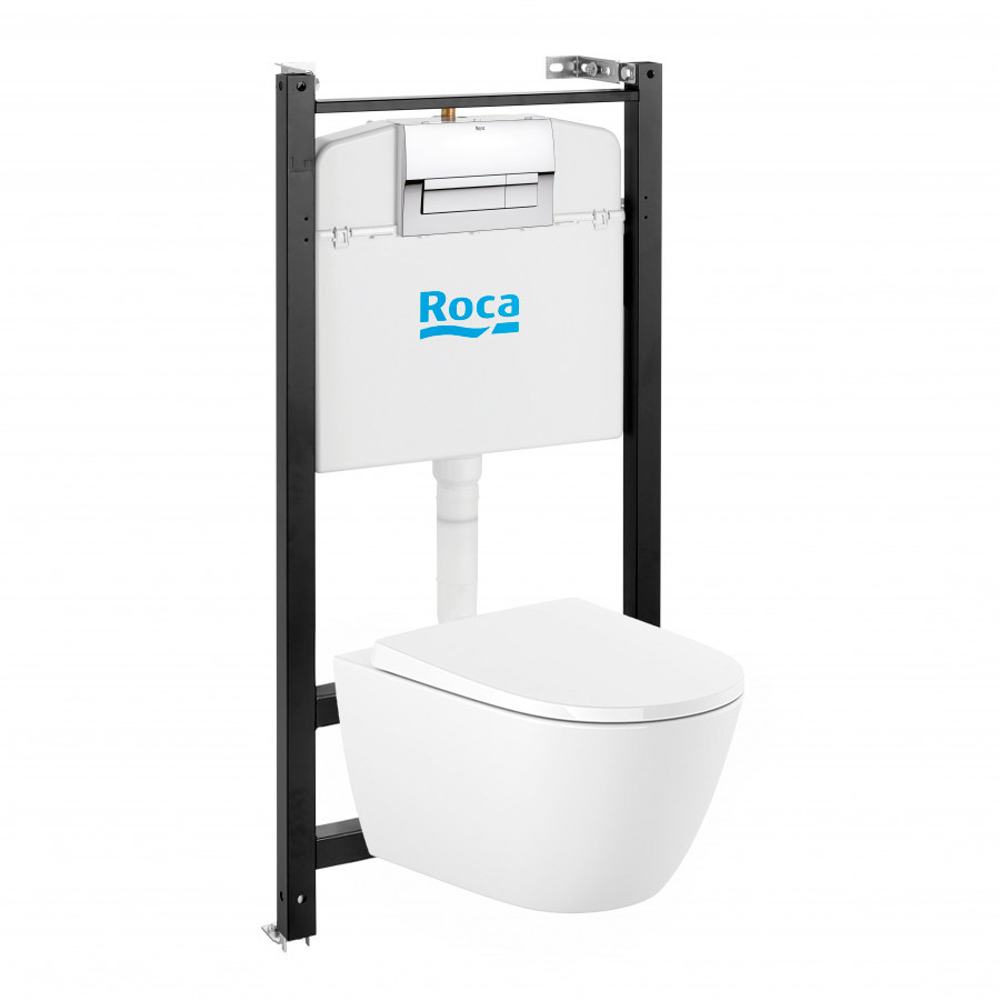 Комплект Roca Ona ZRU9310392 (подвесной унитаз + сиденье + инсталляция + кнопка смыва хром глянец)