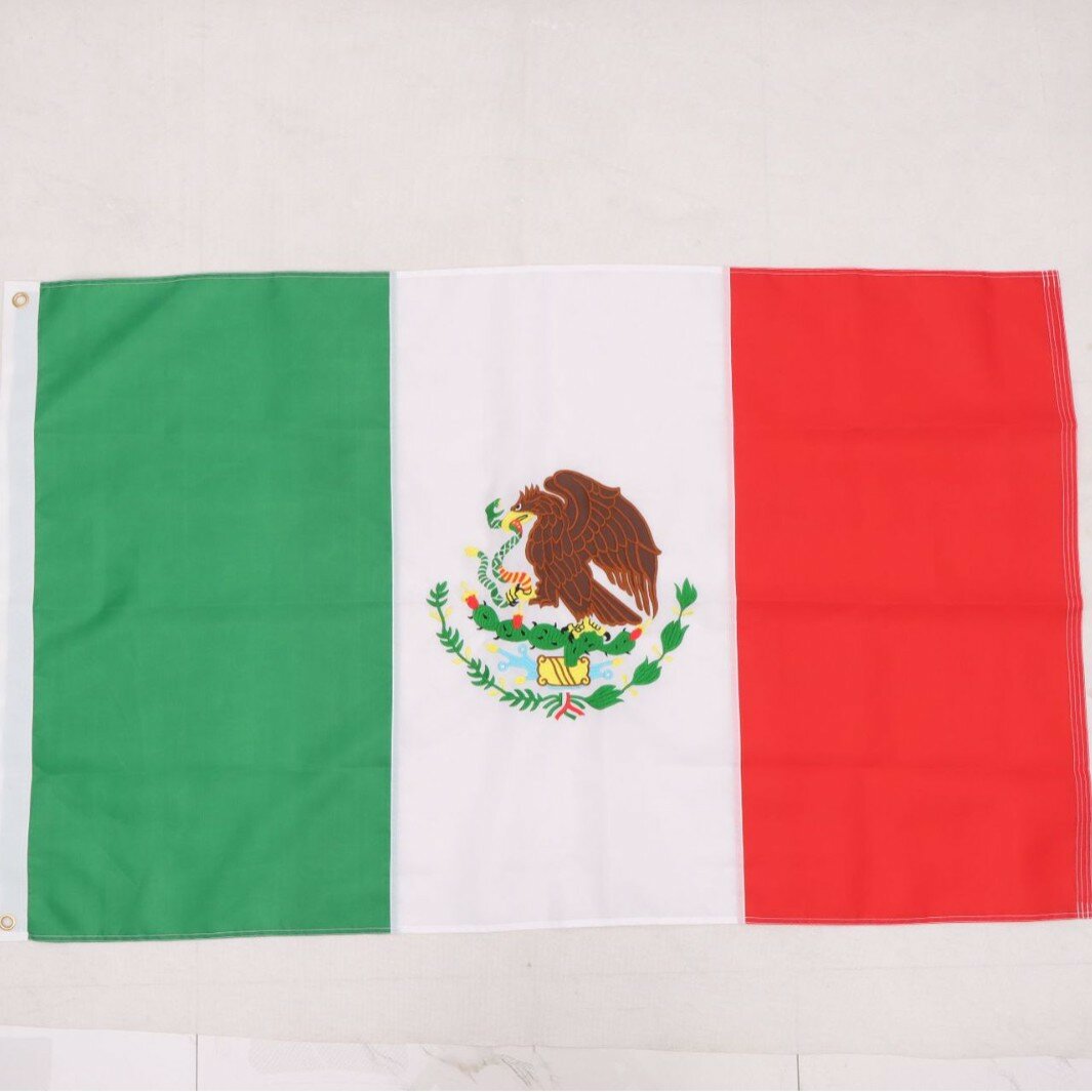 Флаг Мексики с вышивкой 3*5FT, 210D оксфордская ткань, квадратный, водонепроницаемый, с флагштоком