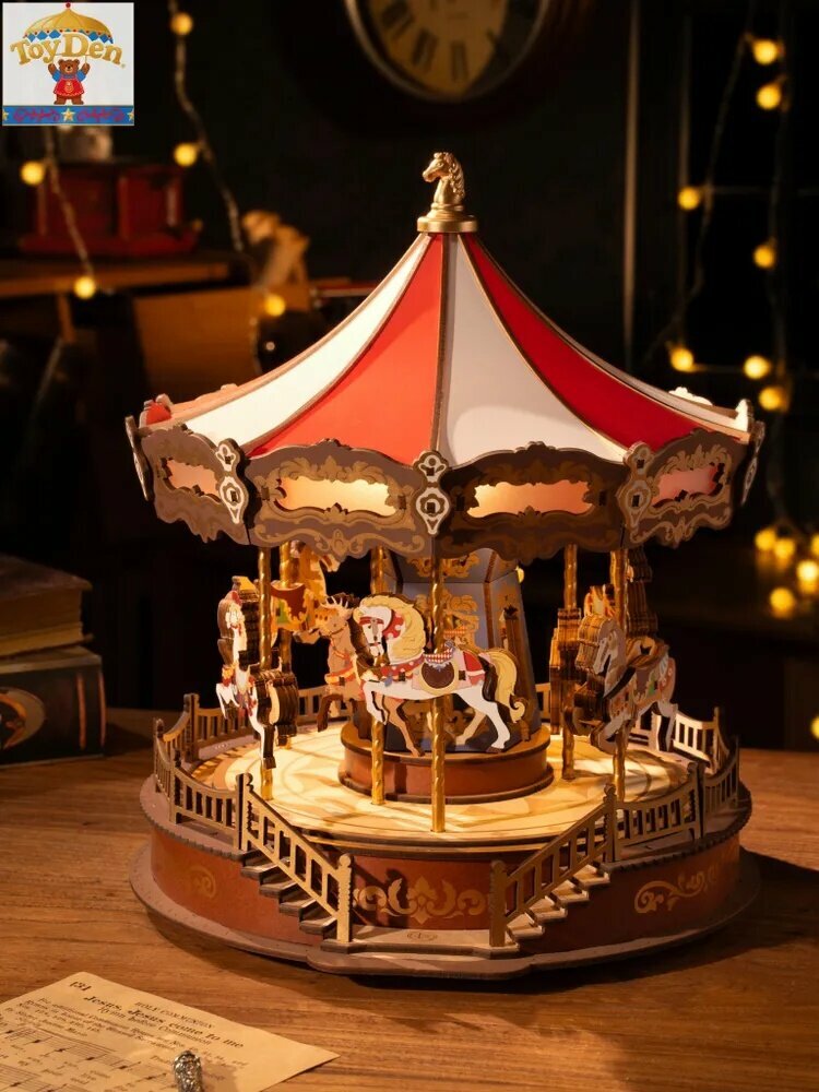 Музыкальная шкатулка карусель деревянный конструктор сборная