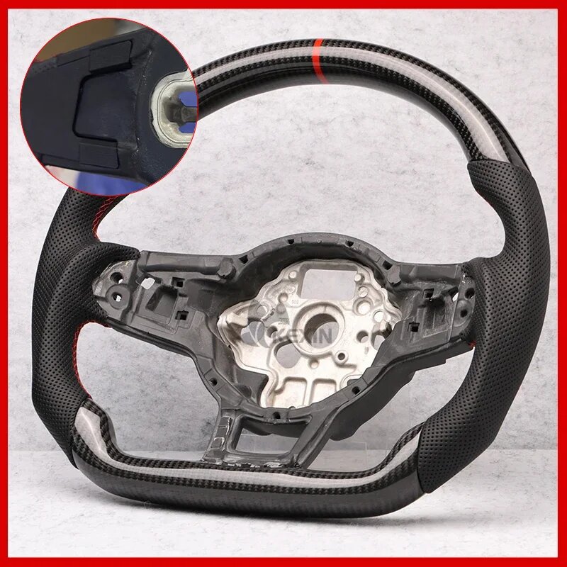 Кожаный руль из углеродного волокна для Volkswagen Golf 7 7.5 GTI GTD GTE R 2013-2020 Polo GTI Tiguan Passat DSG 8-without hole