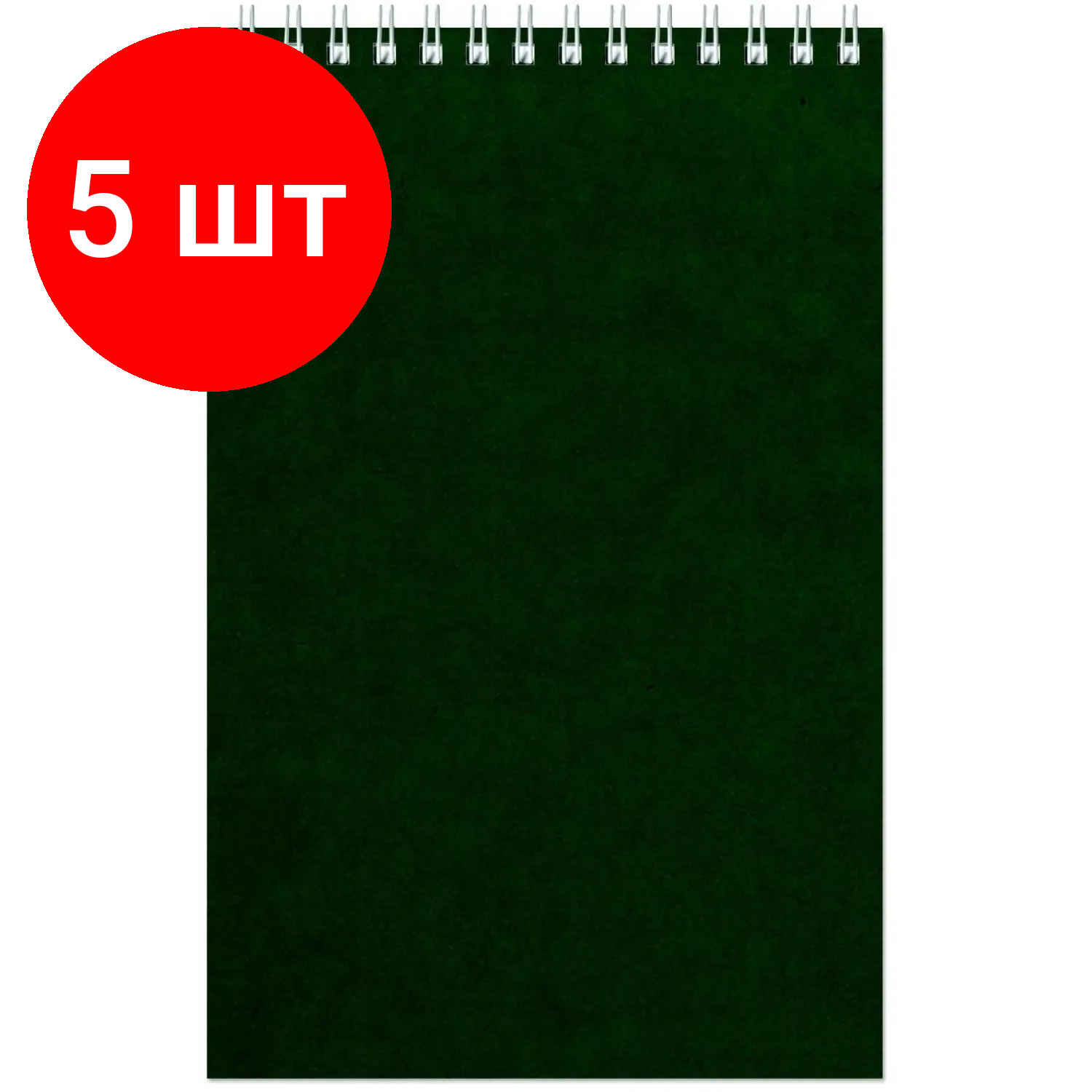 Комплект 5 штук, Блокнот на спирали А5 60л. зелен. картон д/лог. клет.32
