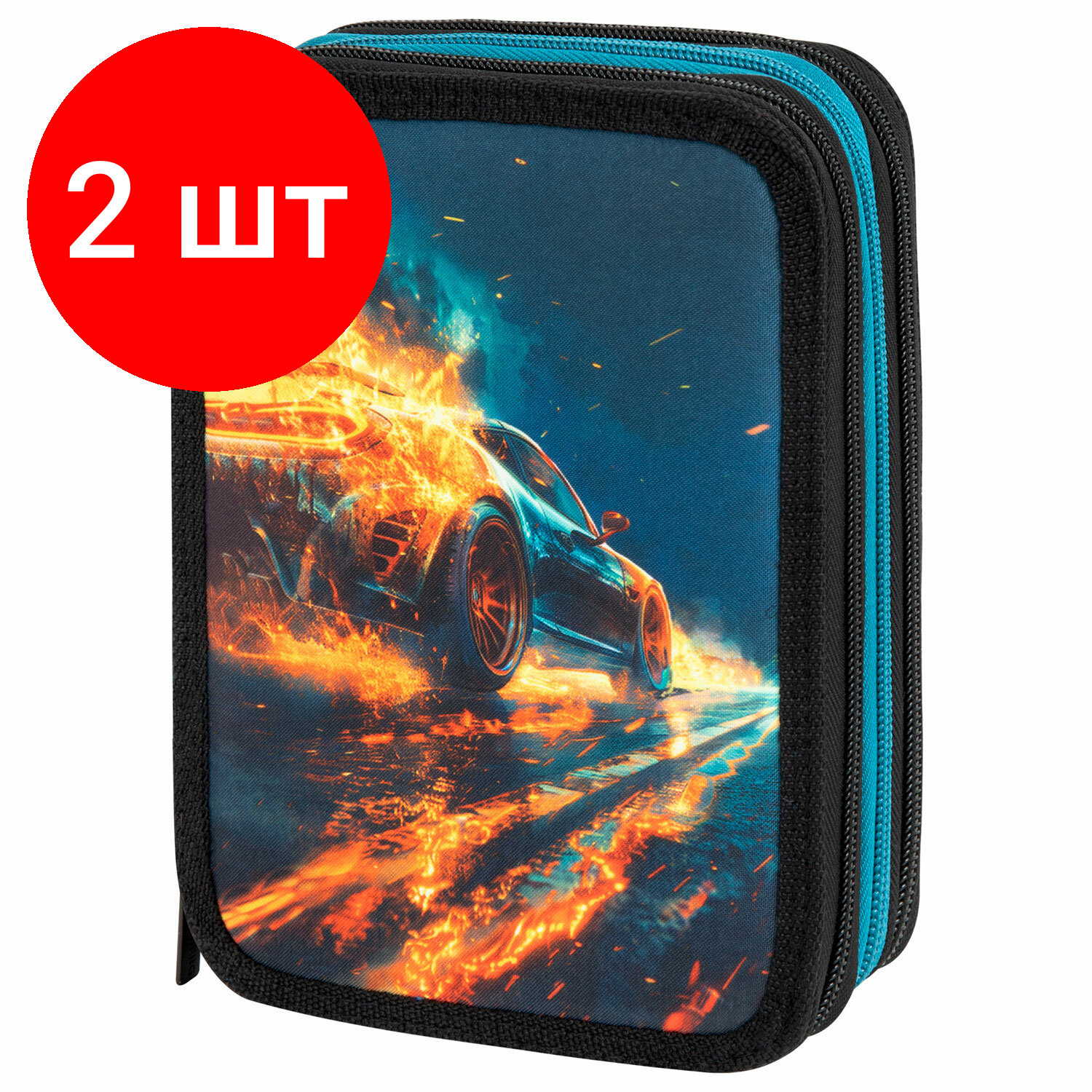 Комплект 2 шт, Пенал BRAUBERG, 3 отделения, полиэстер, 21х14 см, Speed increase, 273539