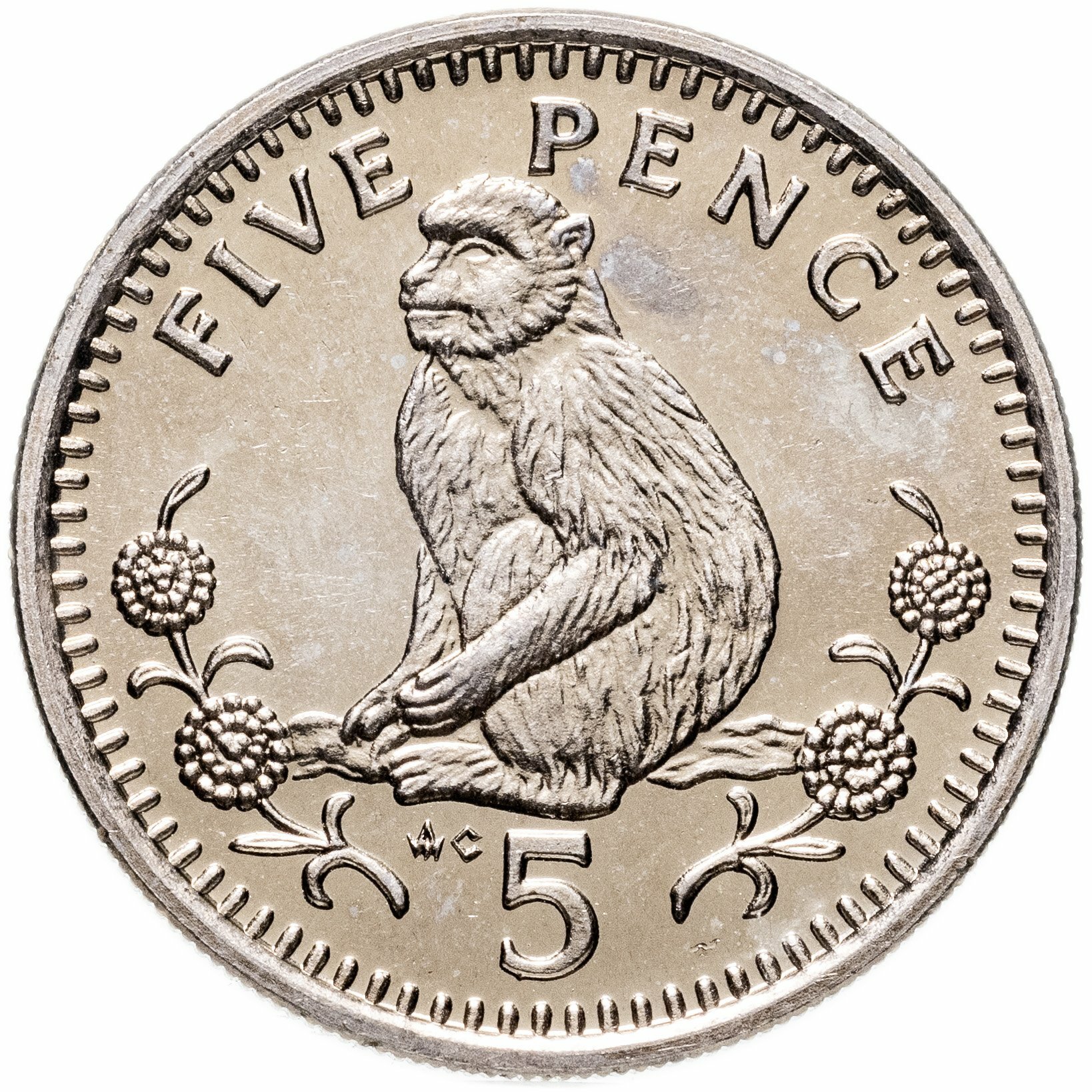 Гибралтар 5 пенсов pence 1989, Мельхиор медь-никель, в сохранности UNC