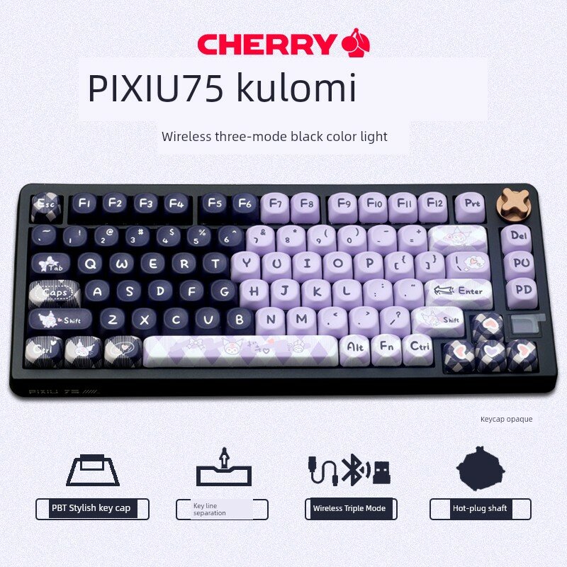 Механическая клавиатура CHERRY Cherry MX3.0S Kuromi для гейминга и киберспорта, настраиваемая, милая, 2.4G, Bluetooth,