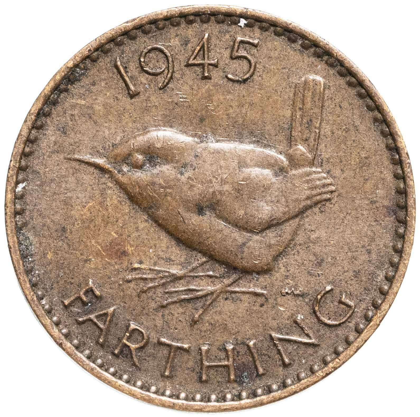 Великобритания 1 фартинг 1945, Бронза, в сохранности XF