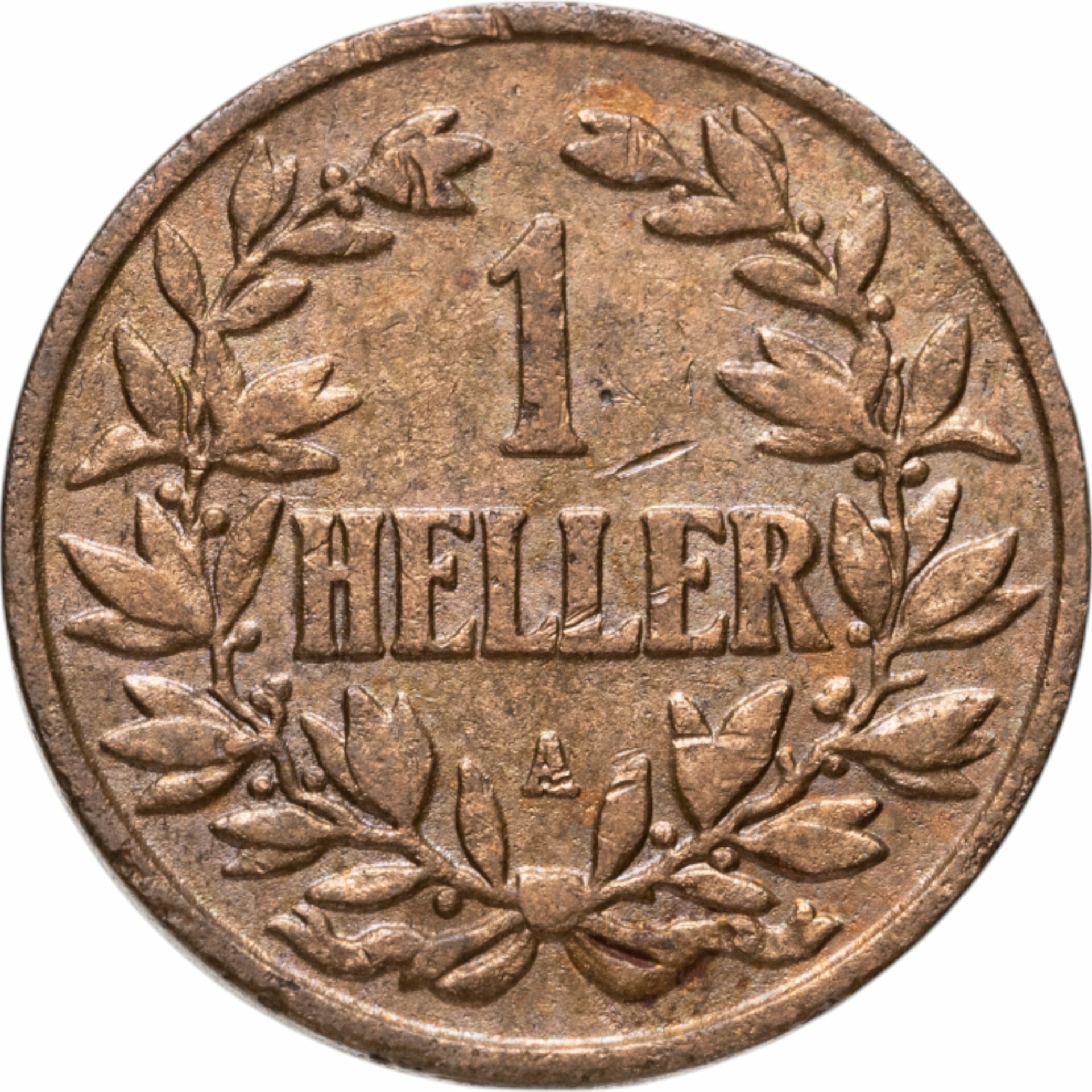 Германская Восточная Африка 1 геллер heller 1913 Знак монетного двора "A" — Берлин, Бронза, в сохранности VF-XF