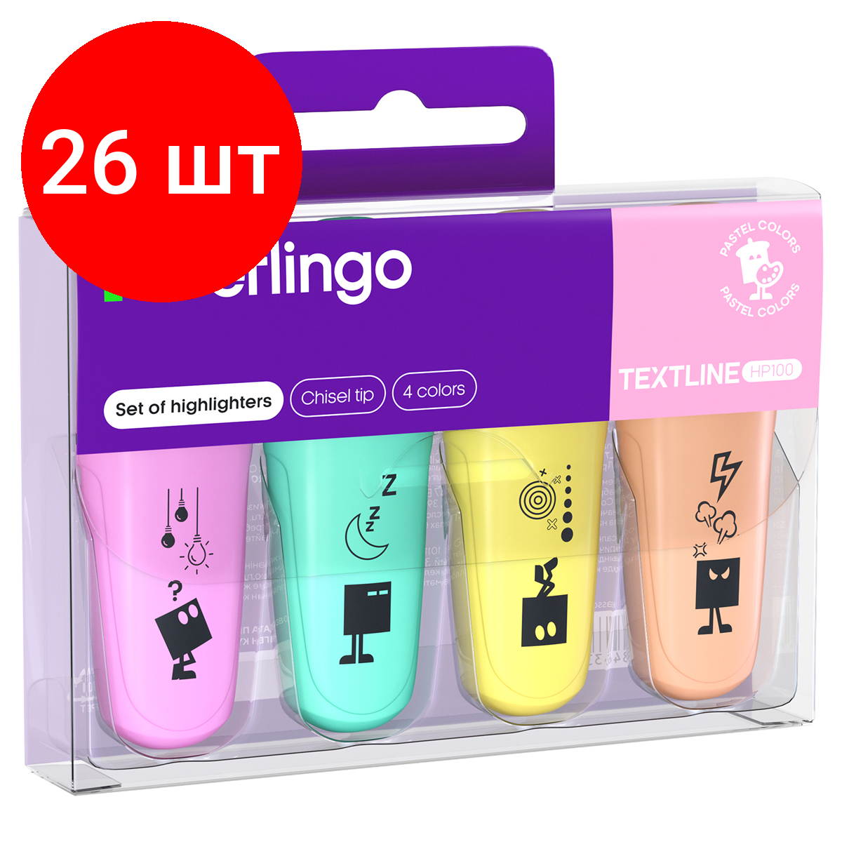 Комплект 26 шт, Набор текстовыделителей Berlingo "Textline HP100" мини, 04цв, 1-5мм, пастельные цвета, европодвес