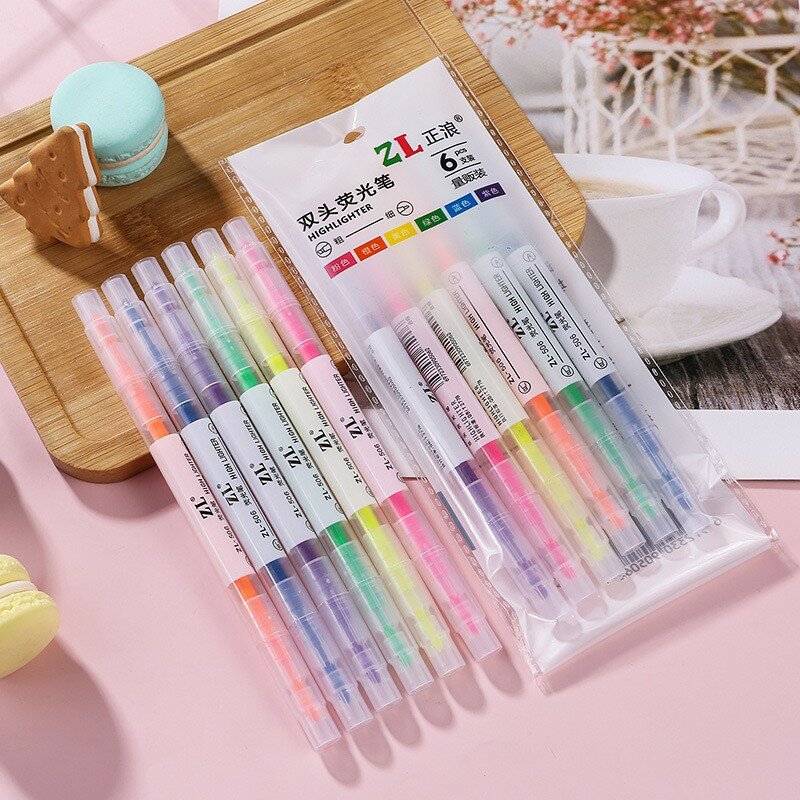 Двусторонний двухцветный маркер, 6 штук, 12 цветов, цветные ручки для рисования, маркеры для журналов, ручки для рисования в детском саду