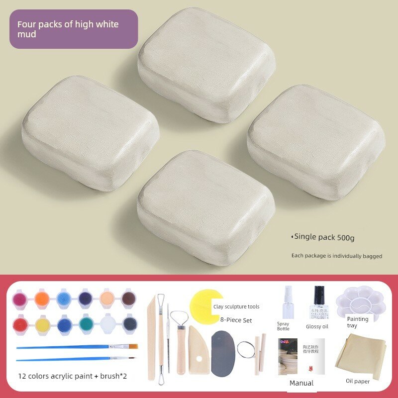 Набор белой глины DIY 2кг с красками, палитрой, лаком, пульверизатором, руководством и 8 аксессуарами