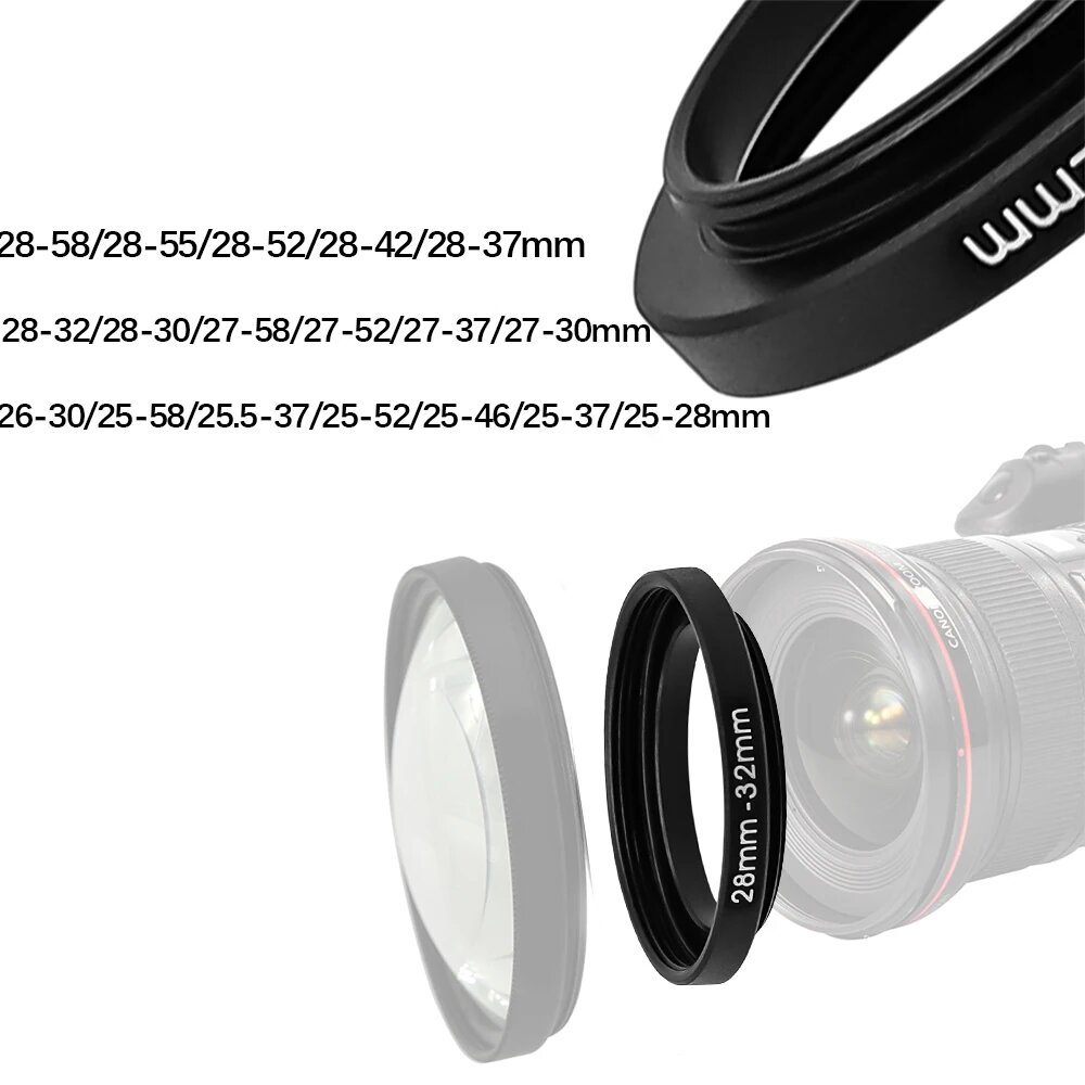 Металлический адаптер кольца фильтра для объектива 28/27/25 мм-37/42/52/55/58 мм 25-46mm