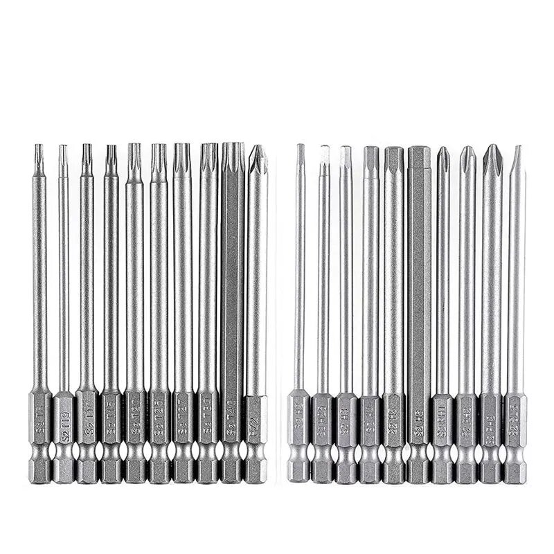 New-Набор длинных бит, набор магнитных 20 шт. 100 мм, биты Torx T8-T40, шестигранные H2-H6, PH1 PH2, PZ2, со шлицами, шестигранник 1/4 дюйма
