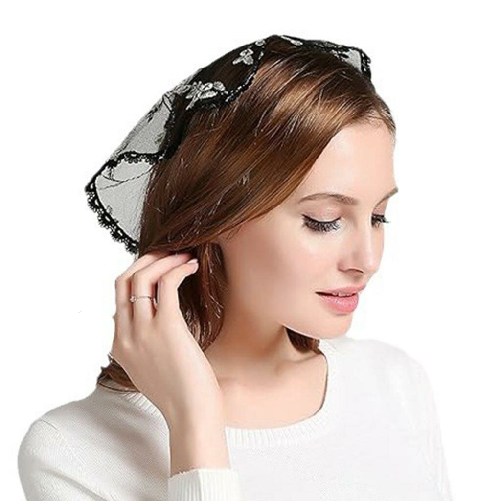 Кружевная мантилья с цветочным узором, Черный