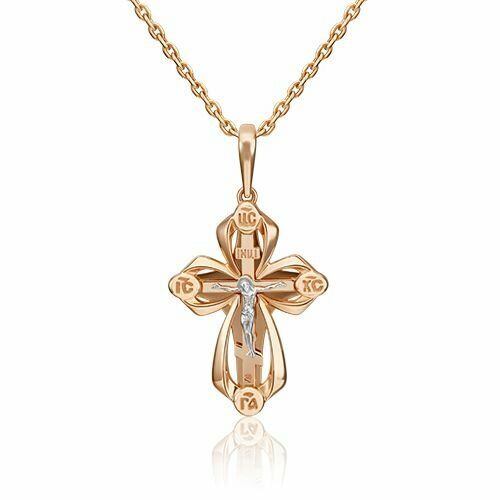 Крестик, комбинированное золото, 585 проба, родирование