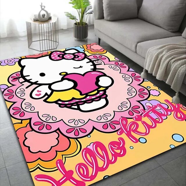 Коврик с рисунком Hello Kitty и Sanrio для гостиной, детской комнаты, девичьей спальни, игровой коврик, придверный коврик к дивану, напольный коврик, украшение для дома, противоскользящий коврик.