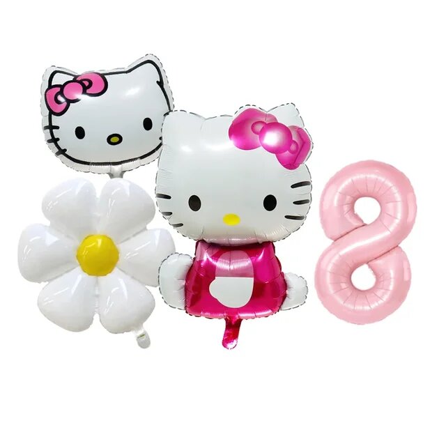 Набор воздушных шаров Hello Kitty в форме цифр, милые фольгированные шары с мультяшной кошечкой, идеально подходят для украшения дня рождения девочки и для детского праздника.