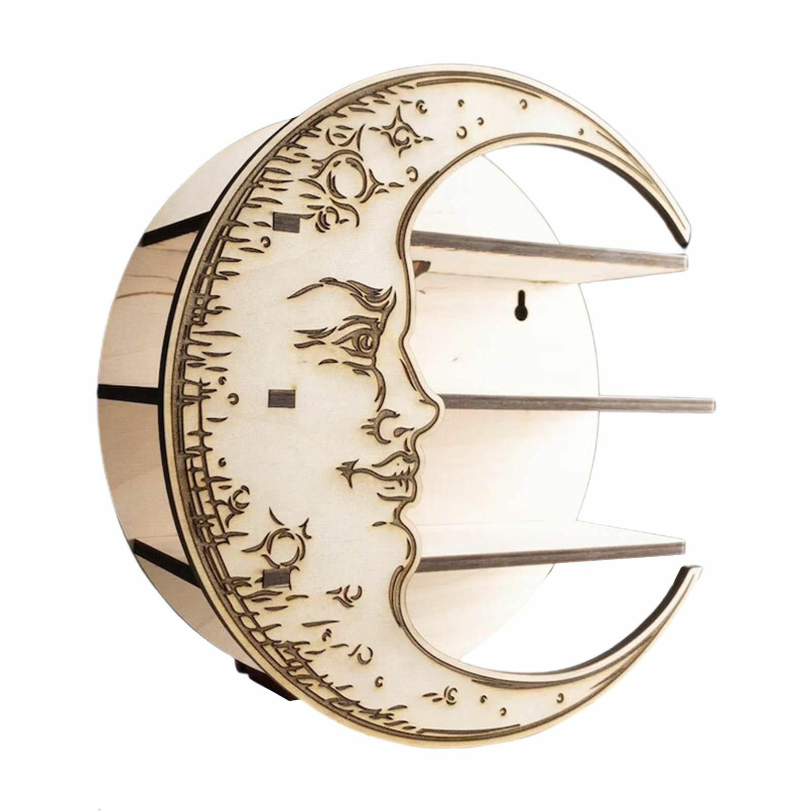 Деревянная полка для хранения в виде луны, Белый